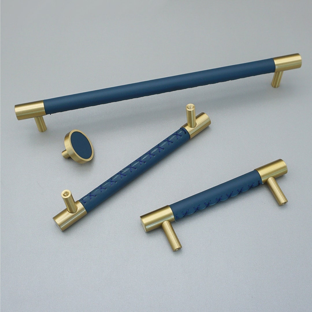 Solid Brass Leather Cabinet Door Handles Pink Dresser Knobs Handles Unique Drawer Pulls Modern ...