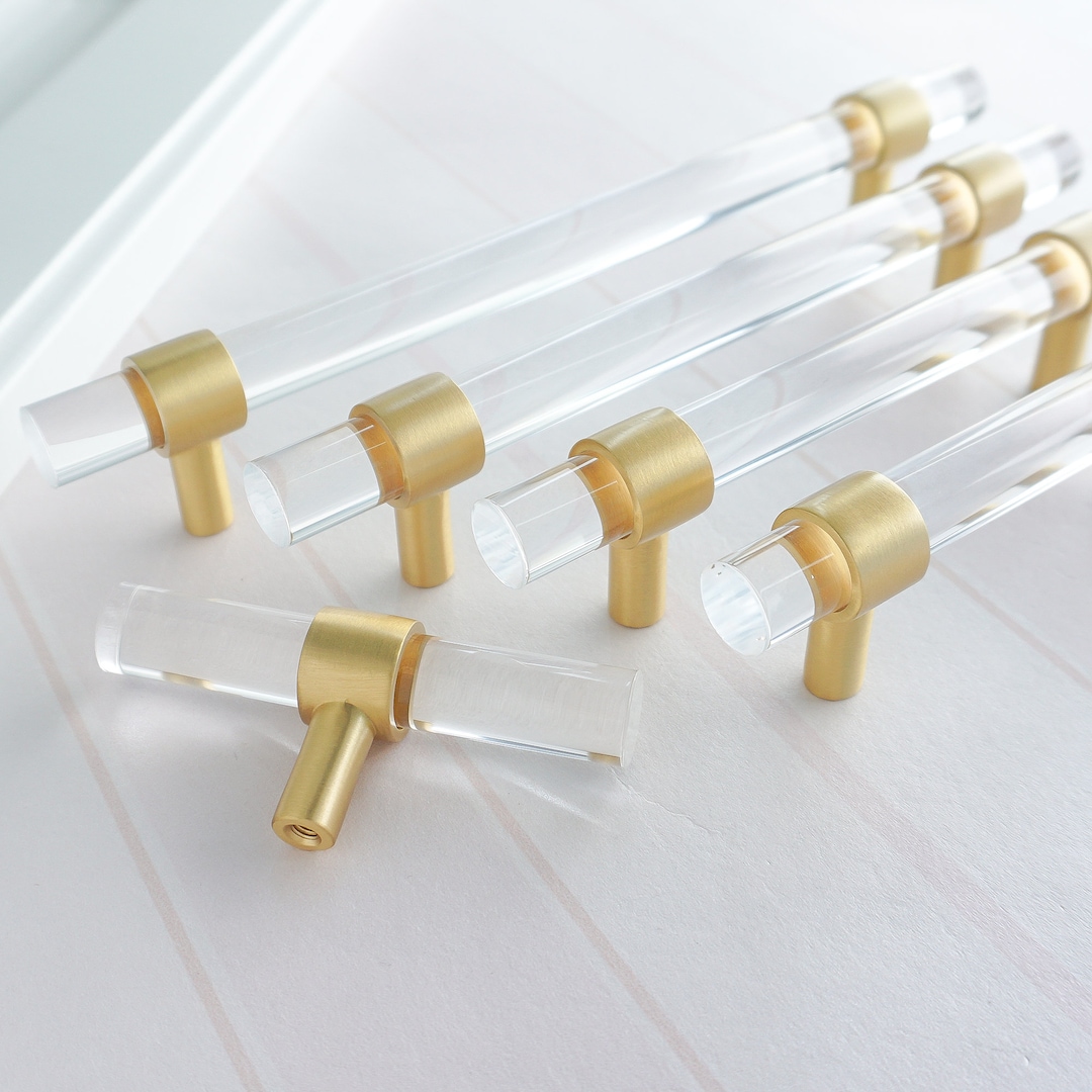Custom Acrylic Drawer Pulls Brass T Bar Knobs Lucite Kitchen Cabinet ...