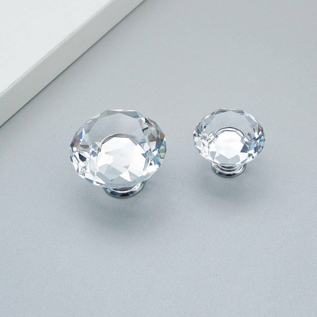 Clear Crystal Knob Glass Knobs Clear Silver Chrome Cabinet Knobs Drawer ...