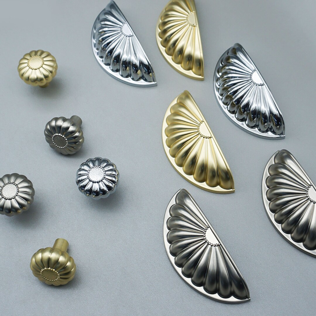 Chrome Shell Drawer Pulls Brushed Nickel Cup Cabinet Pulls Gold Door ...