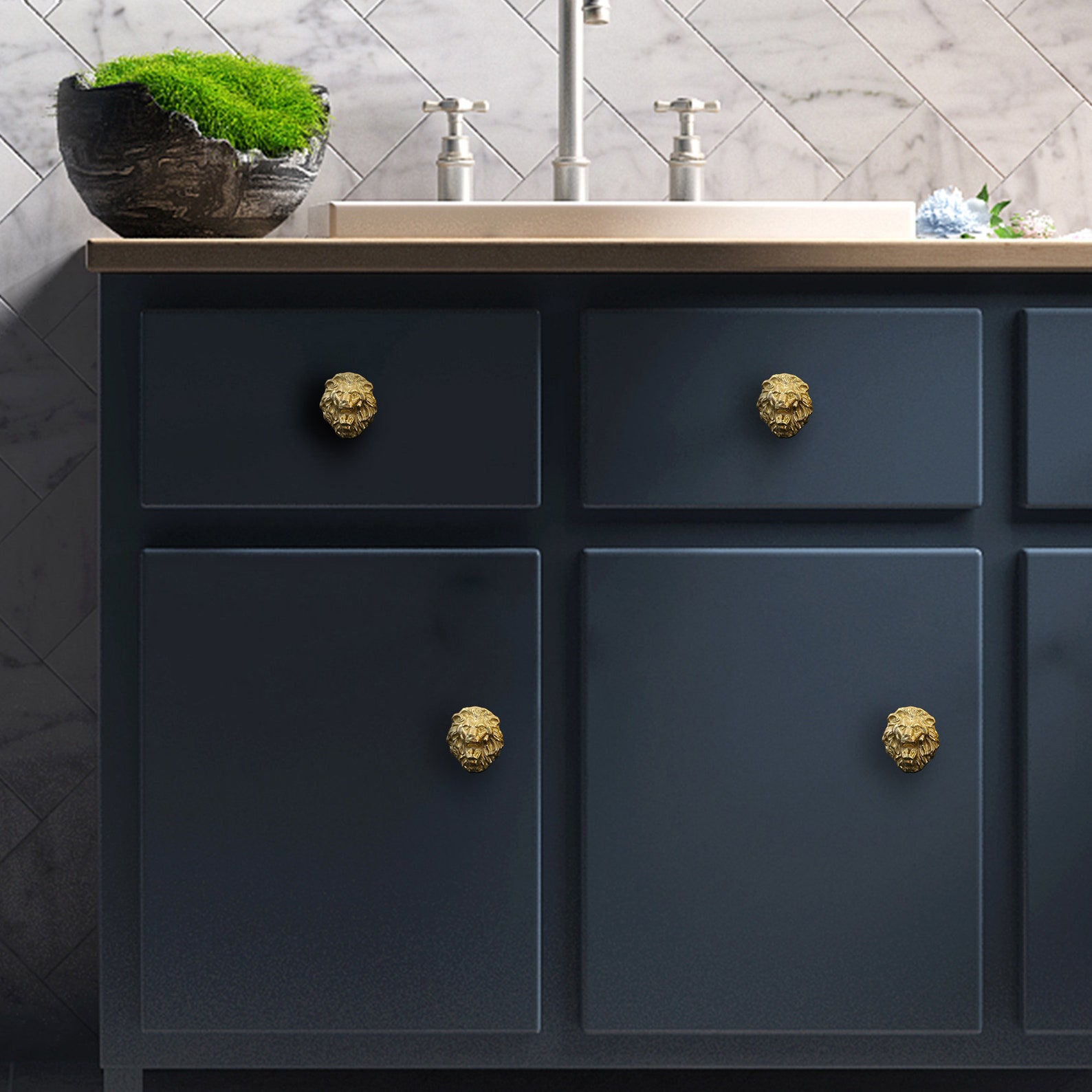 Small Lion Knobs Pulls Brass Gold Knobs Kitchen Pulls Knobs | Etsy