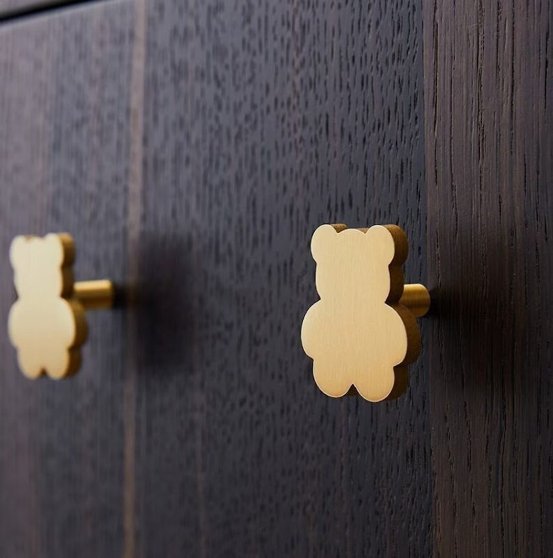 Cute Bear Knobs Gold Kitchen Cabinet Pulls Kids Dresser Knob Animal ...