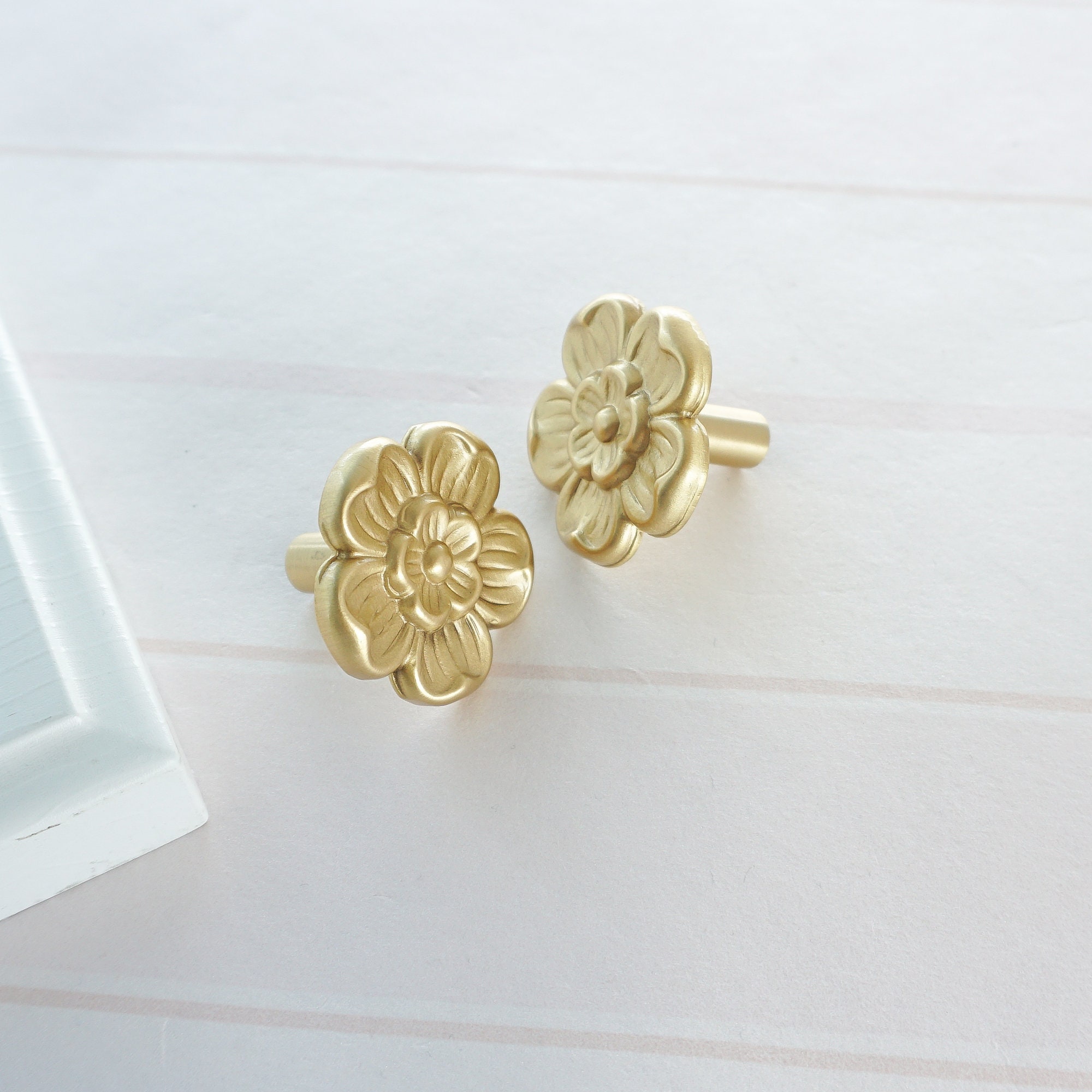 Solid Brass Flower Knobs Pulls Decor Gold Knobs Dresser Knobs | Etsy