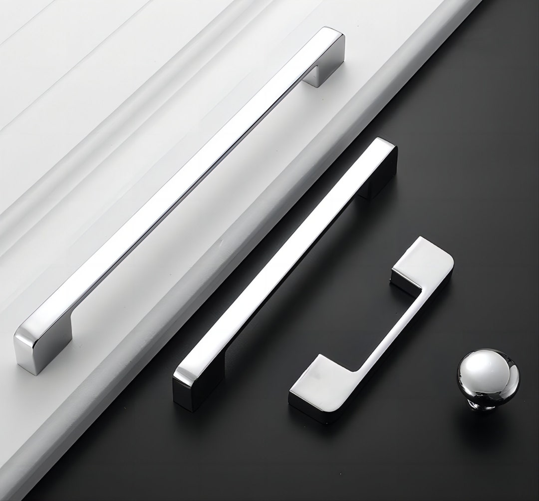 Silver Chrome Cabinet Pulls Kitchen Door Handles Modern Drawer Knobs ...