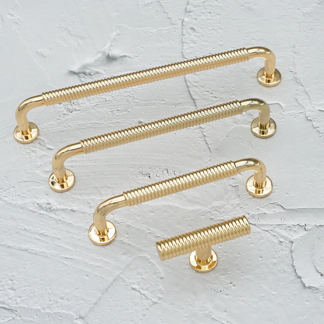 3.78"5"6.3"spiral Drawer Handles Gold T Bar Knobs Modern Cabinet Pull ...