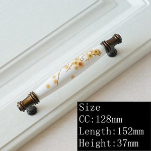 33.785ceramic Cabinet Pulls Blossom Dresser Knob Antique Brass Drawer Handles Yellow White ...