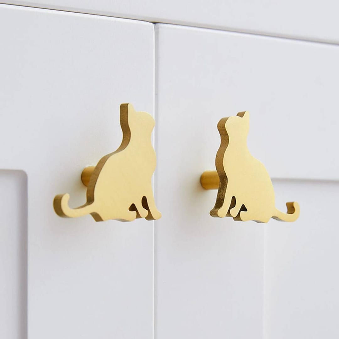 Cute Cat Knobs Solid Brass Knobs Gold Animal Cabinet Knobs Butterfly ...