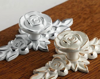 Dresser Knobs Drawer Knob Pulls Pull Handles Rose Flower | Etsy