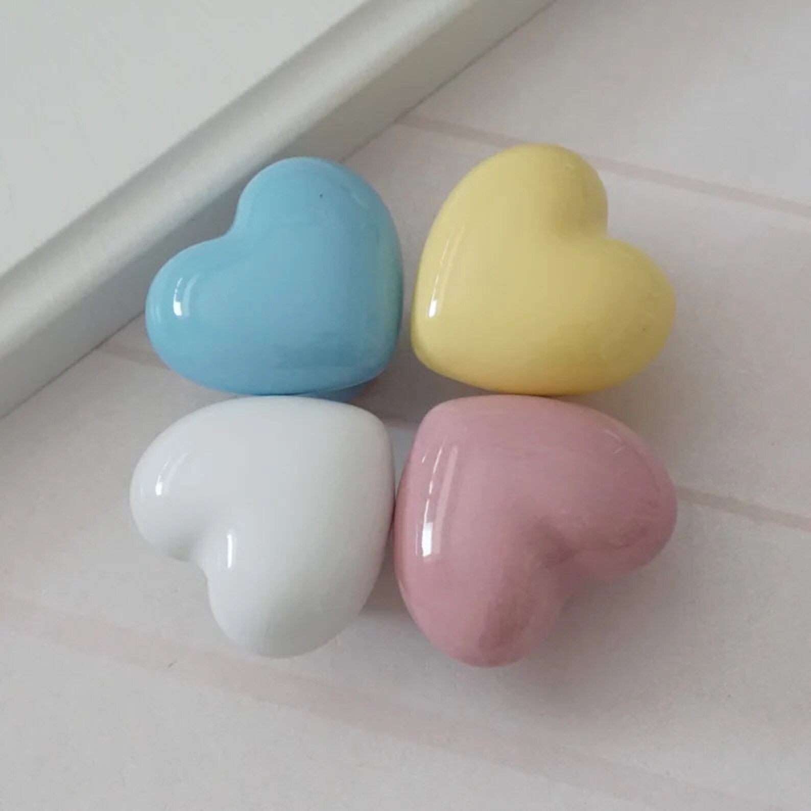 3pink Ceramic Heart Drawer Knobs Porcelian Cupboard - Etsy