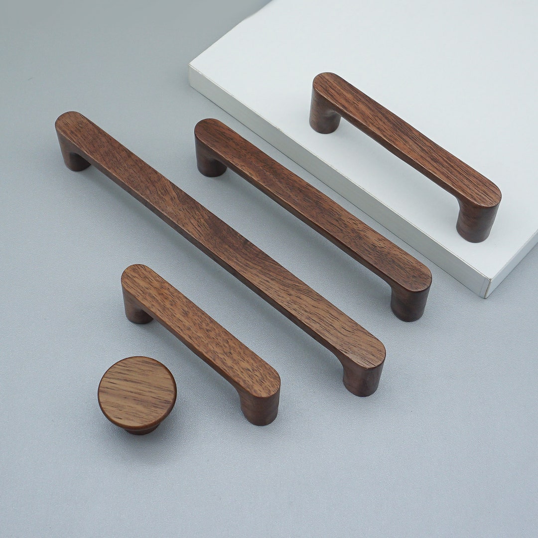 Natural Black Walnut Wood Pulls Handles Minimalism Dresser Handle ...