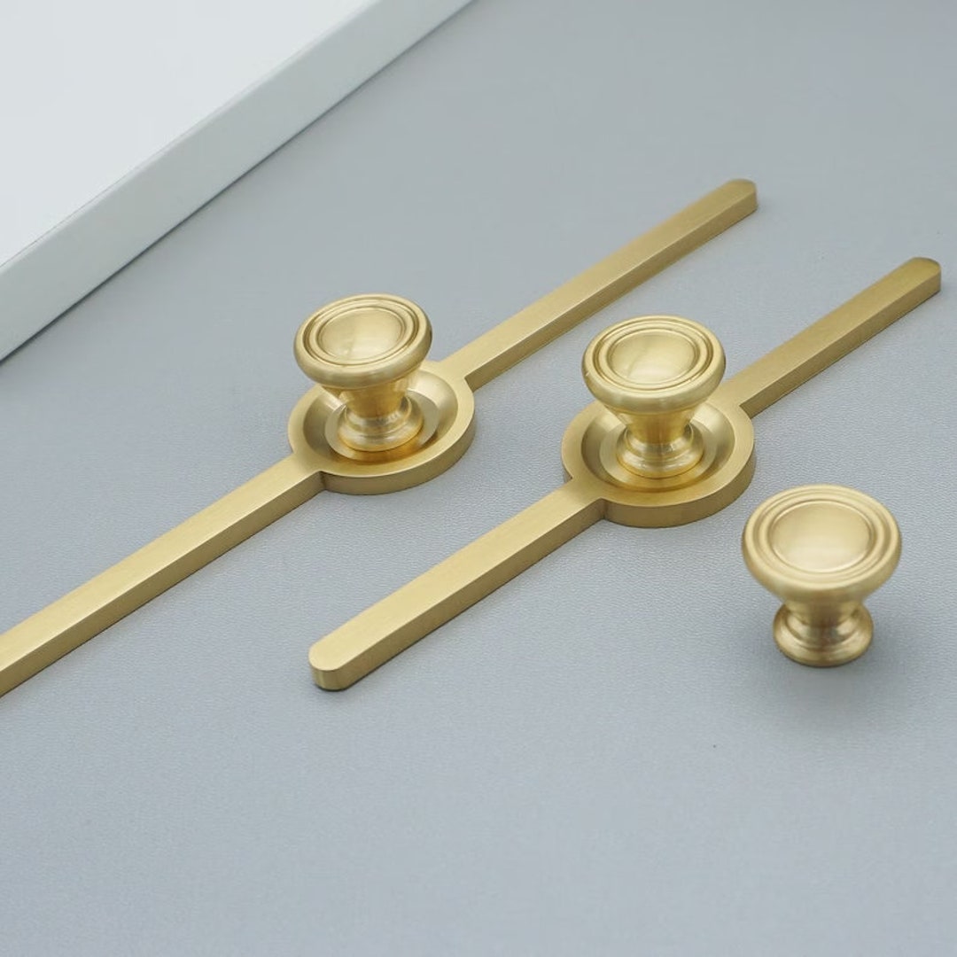 Unique Brushed Brass Knobs With Back Plate Solid Brass Knob Backplate Drawer Pull Kitchen ...
