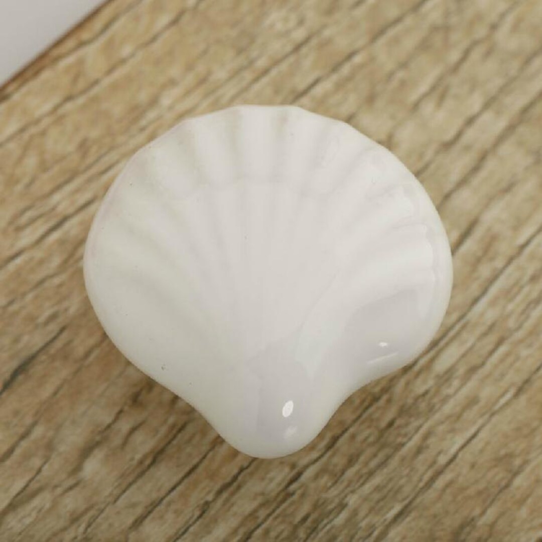 Large Drawer Knobs Shell Dresser Knob White Ceramic / Nautical Kitchen ...