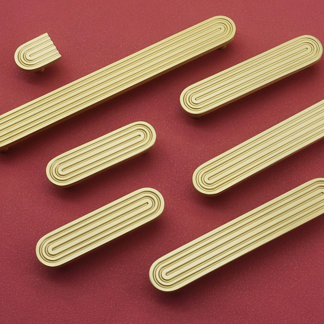 Fingerprint Dresser Pulls Solid Brass Knobs Minimalist Kitchen Cabinet ...