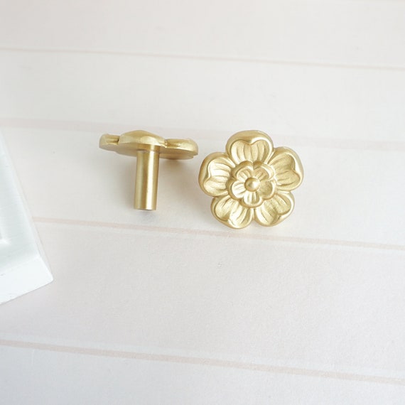 Solid Brass Flower Knobs Pulls Decor Gold Knobs Dresser Knobs | Etsy