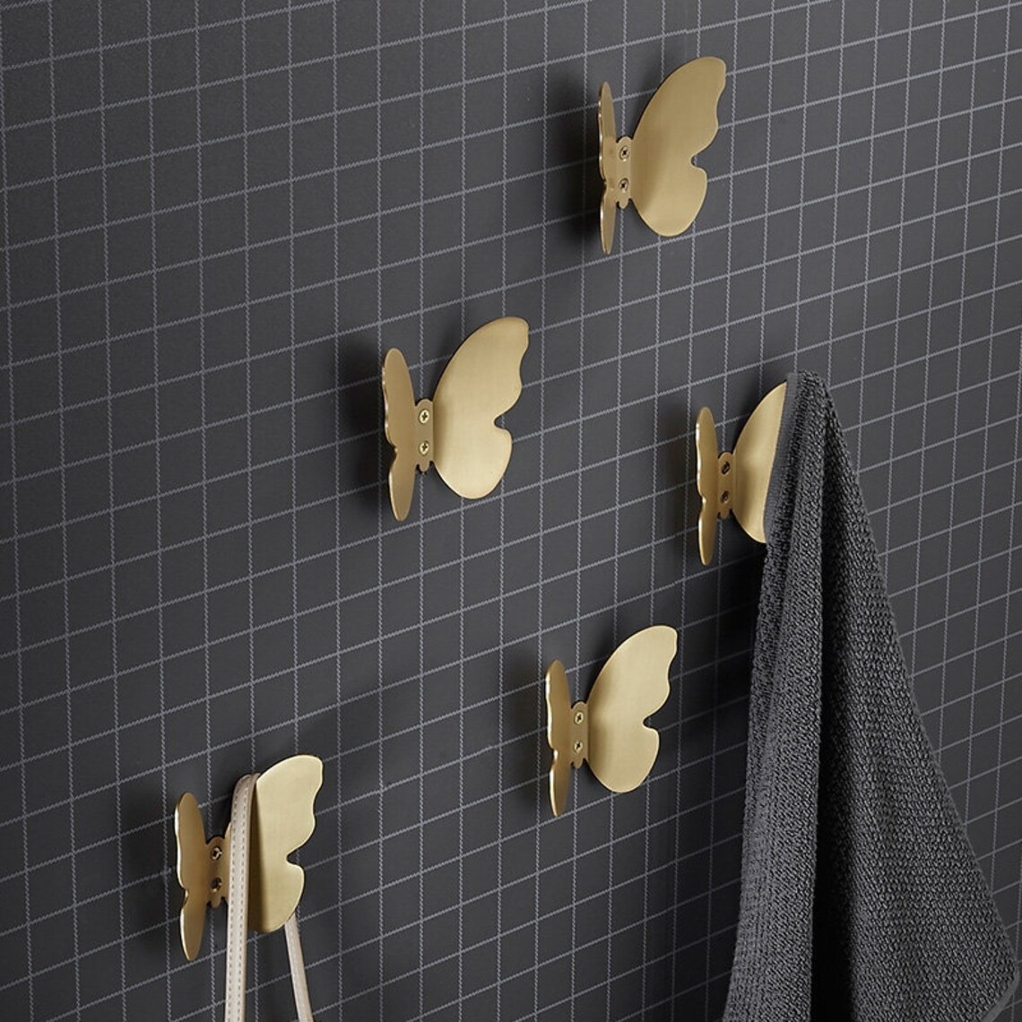 Brass Butterfly Hook Gold Wall Hooks Animal Coat Hooks | Etsy