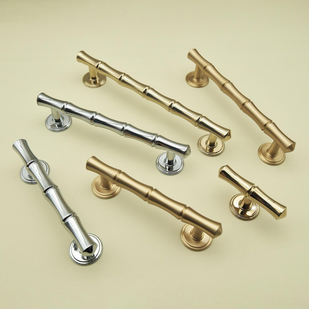 Art Deco Bamboo Handles Solid Brass Drawer Pulls Shiny Gold Dresser Knob Chrome Cabinet Pulls ...
