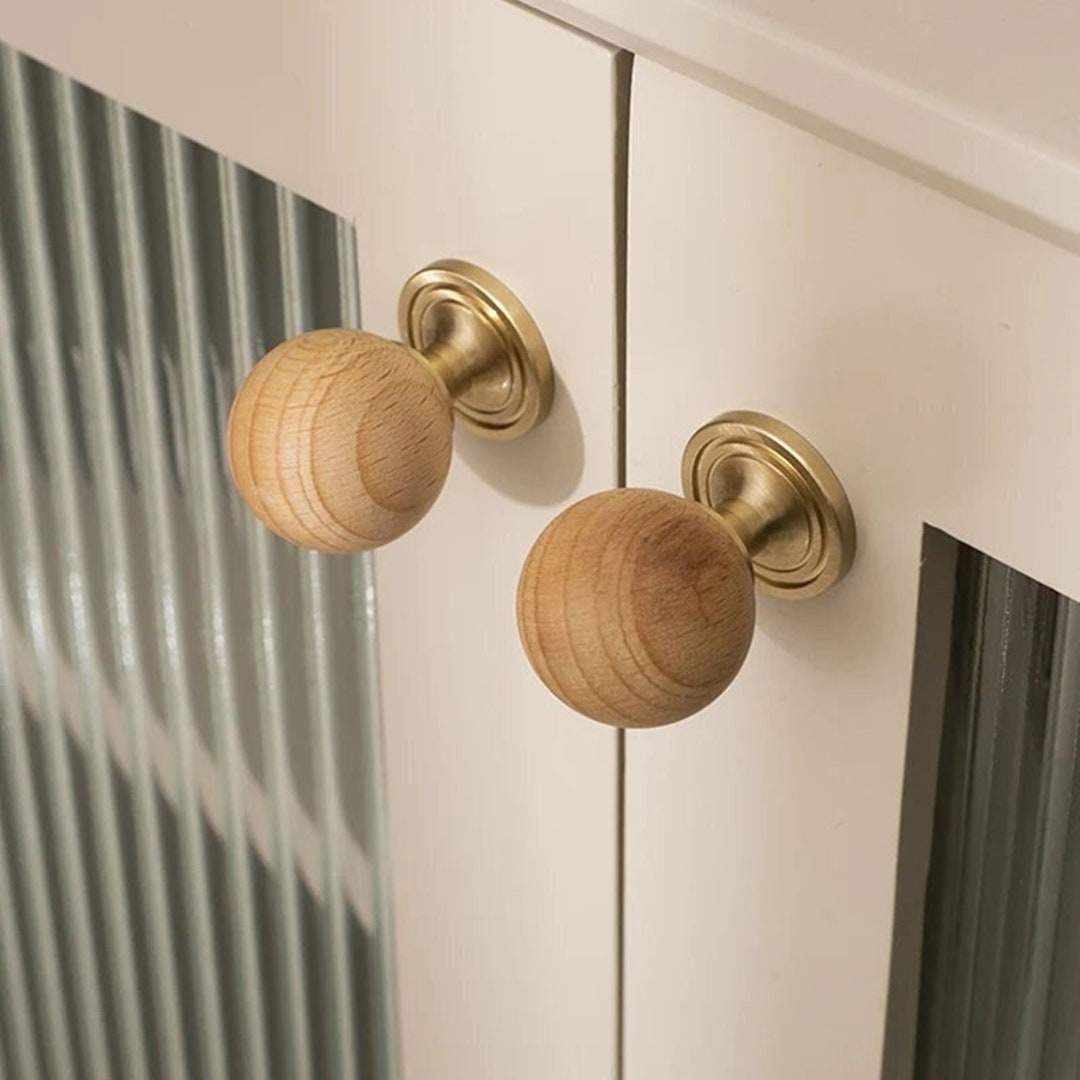 Wooden Ball Drawer Knobs Pulls Brass Dresser Knob Cupboard Knob Pull ...