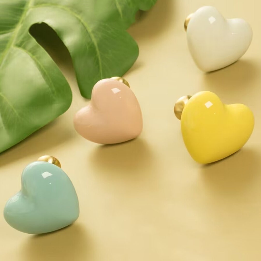 Colorful Heart Ceramic Knobs Cute Kids Drawer Knobs Gift Unique Dresser ...