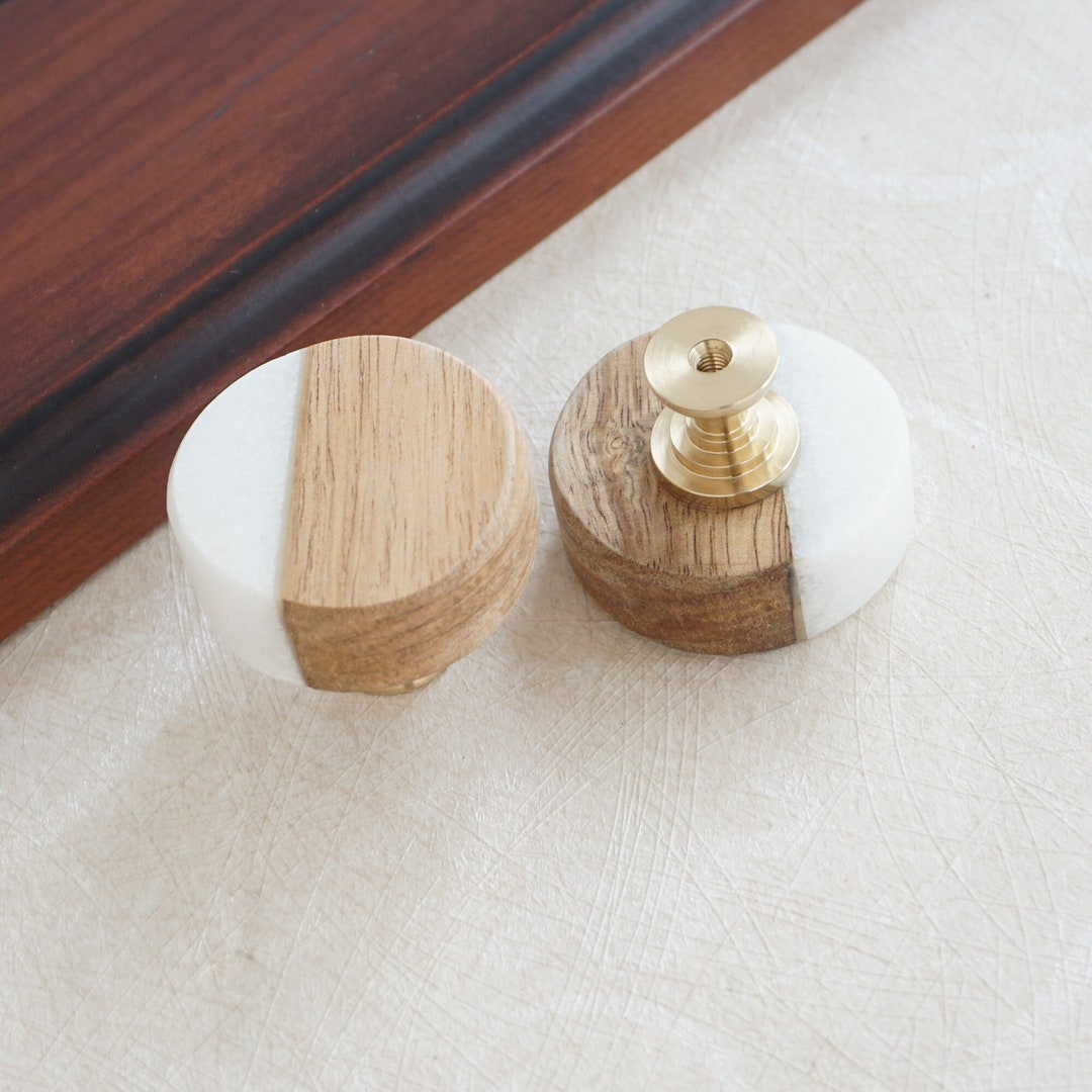 Modern Wood Marble Small Knob Cabinet Knobs Handles Brass - Etsy