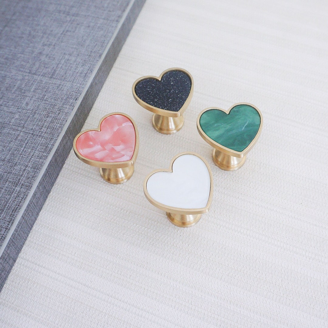 Solid Brass Heart Knobs Modern Stylish Drawer Knobs Pulls Kitchen Cupboard Knobs Handles ...