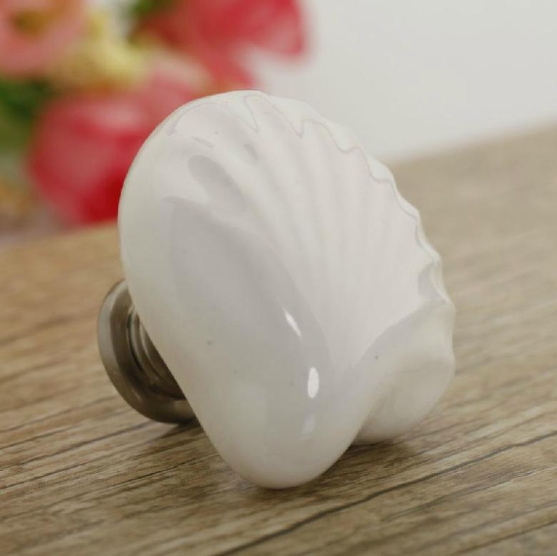 Large Drawer Knobs Shell Dresser Knob White Ceramic / Nautical - Etsy