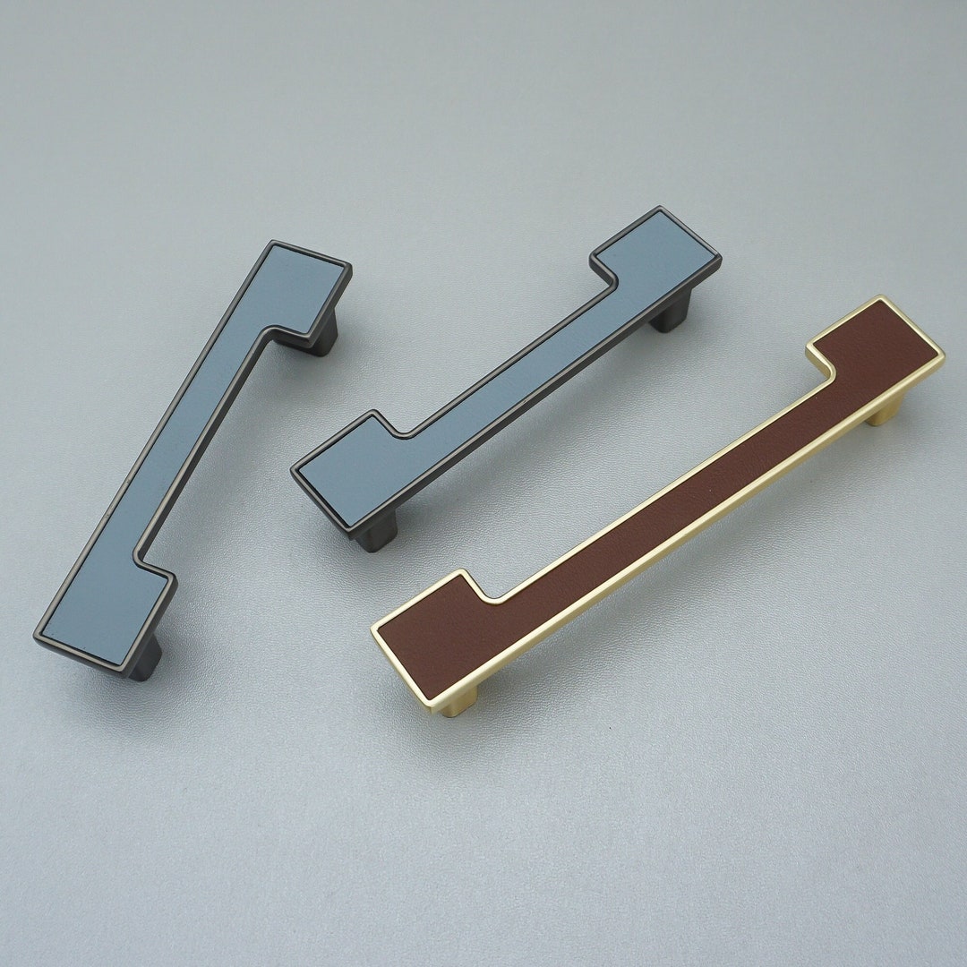 Nickel Blue Cabinet Handles Leather Drawer Pulls Unique Square Knobs ...