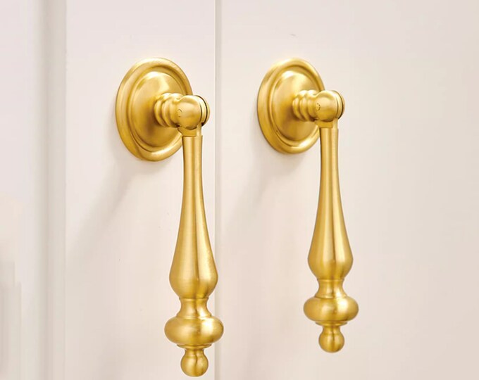 Star Gold Knob Solid Brass Ring Drop Pulls Kitchen Cabinet Knob Gold Knobs Pulls Unique Drawer ...