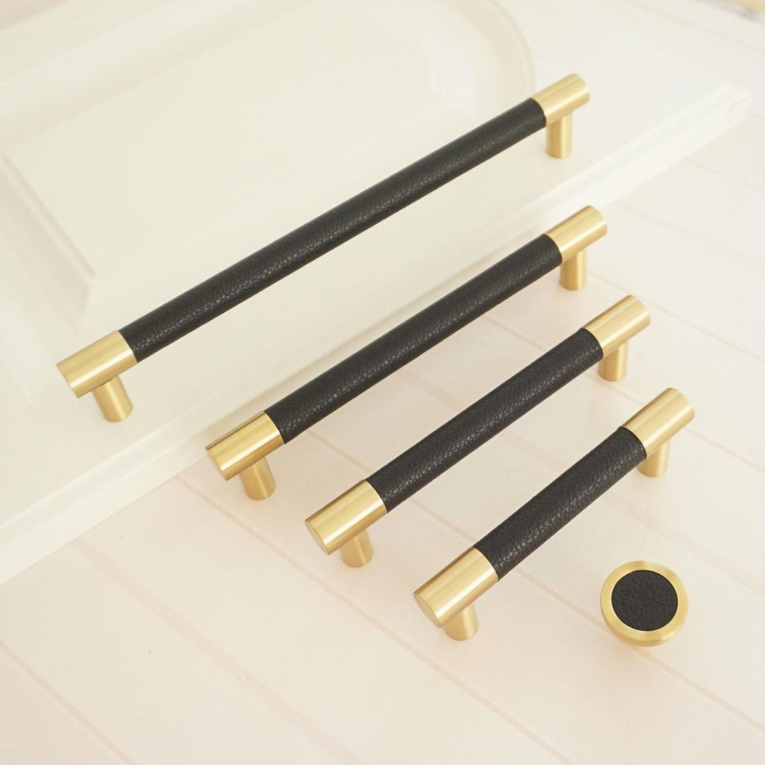 3.7846.37.568.8brass Black Leather Drawer Pull Kitchen Knobs Yellow ...