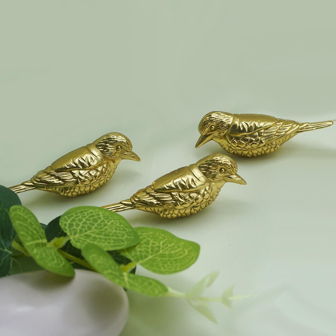 Solid Brass Bird Knobs Art Deco Cabinet Pulls Brass Drawer Knob Gold ...