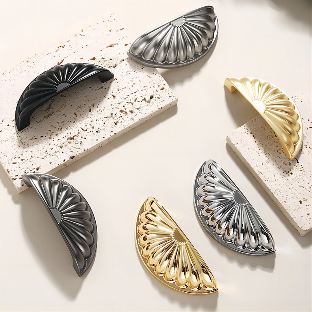 Shell Drawer Pulls Brushed Nickel Cabinet Pulls Gold Door Handle Shiny ...