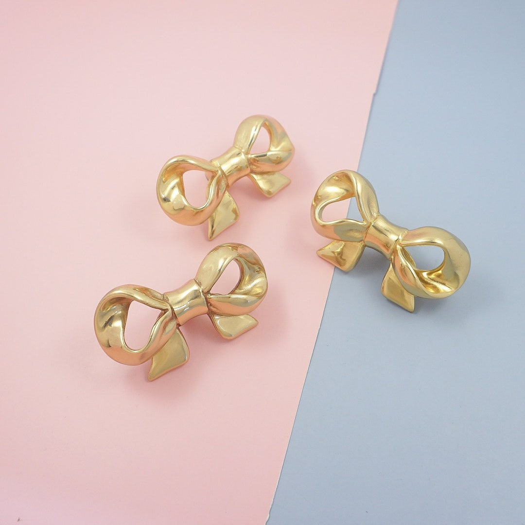 Modern Brass Bow Knobs Pulls Dresser Knob Pull Handles Gold Drawer Knob ...