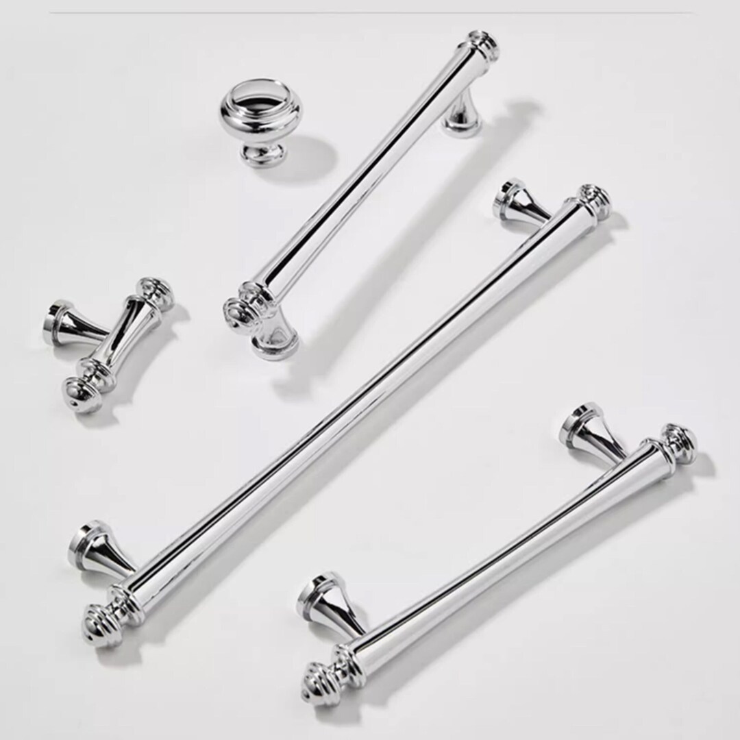 Chrome Cabinet Knobs Pulls Solid Brass Drawer Handles Dresser Pulls Silver Kitchen Door Handle ...
