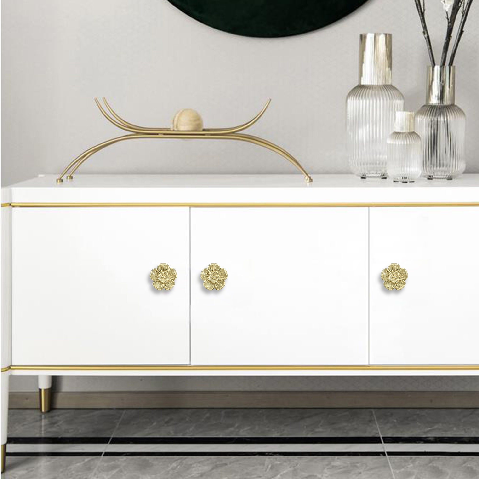 Solid Brass Flower Knobs Pulls Decor Gold Knobs Dresser Knobs | Etsy