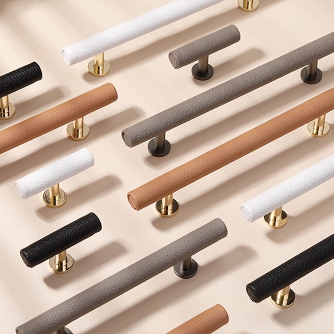 Black Leather Drawer Pulls Handles White Dresser Knobs Brown Gray T Bar Knobs Gift Nordic ...