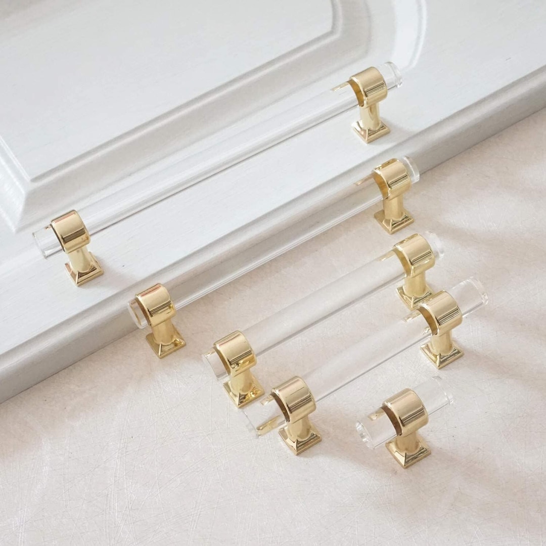 Adjustable Acrylic Drawer Pulls Clear Gold Dresser Pulls Modern Kitchen ...