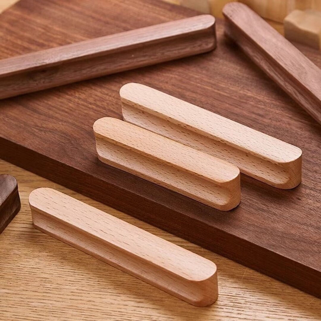 Natural Wood Handles Beech Drawer Dresser Pulls Knobs Wardrobe Handle ...