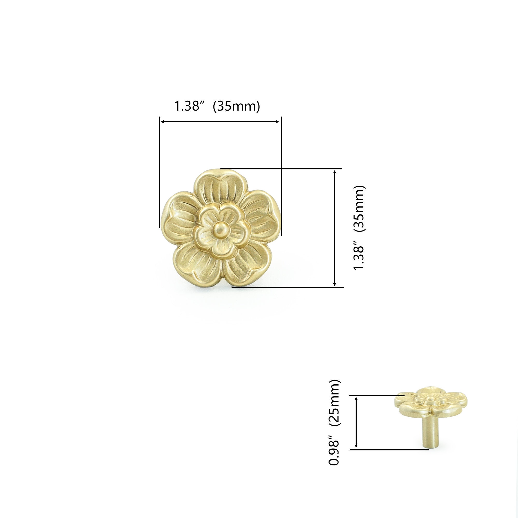 Solid Brass Flower Knobs Pulls Decor Gold Knobs Dresser Knobs | Etsy