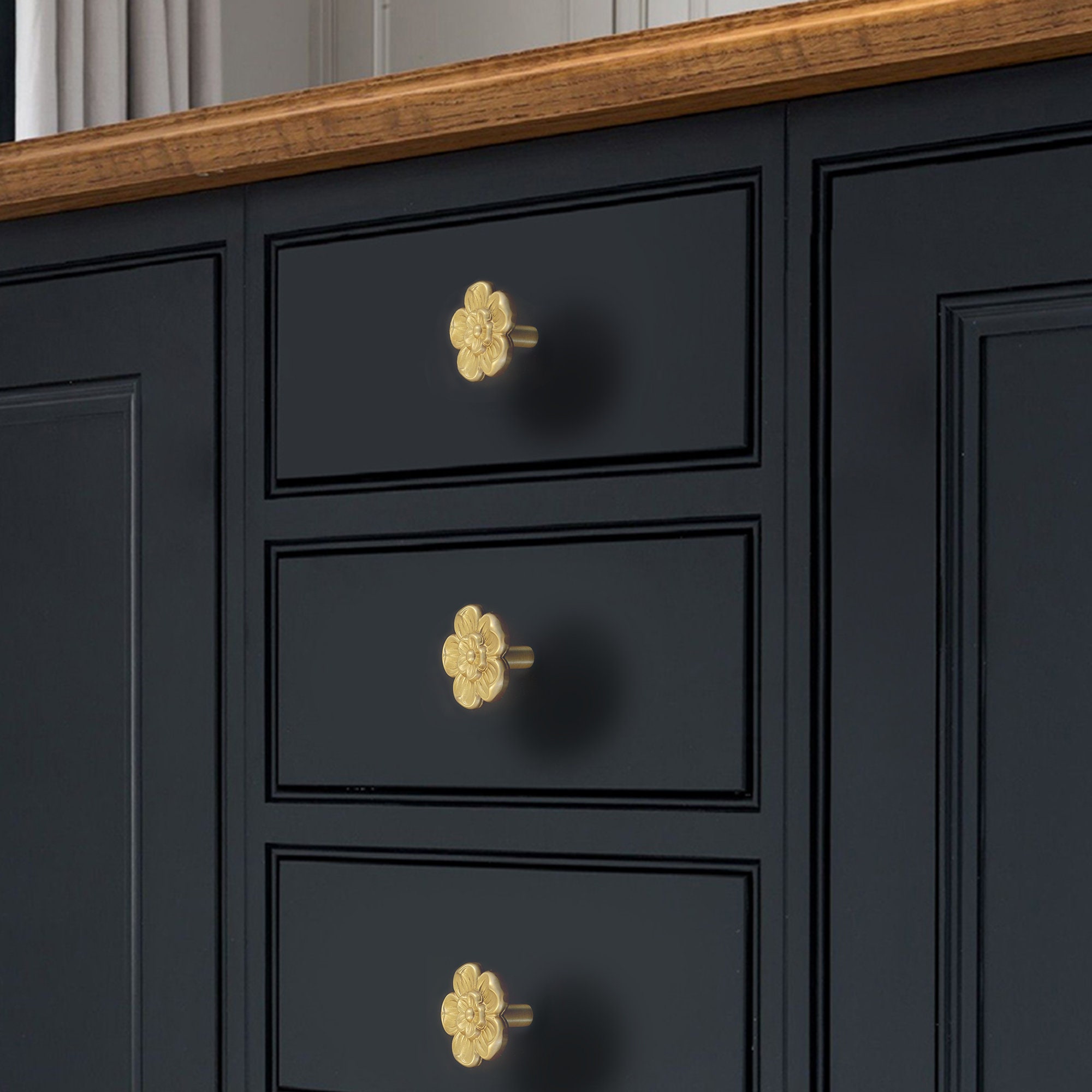 Solid Brass Flower Knobs Pulls Decor Gold Knobs Dresser Knobs | Etsy