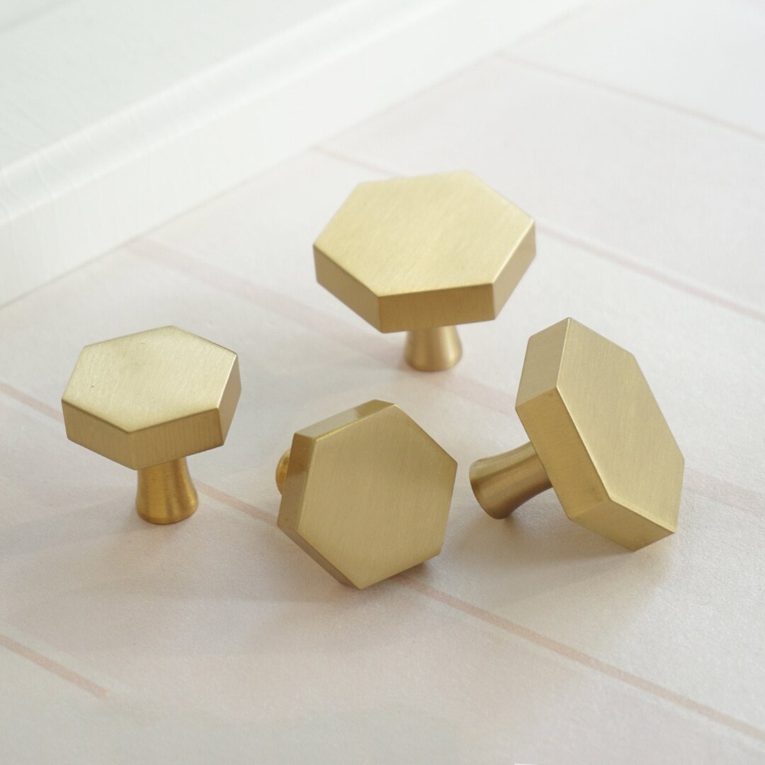 Solid Brass Hexagon Knobs Kitchen Cabinet Pulls Bronze Drawer Knob Gift Dresser Knobs Pulls Gold ...