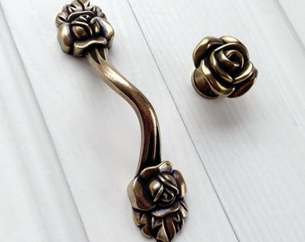 Antique Silver Rose Shabby Chic Dresser Drawer Pulls Handles / Flower ...