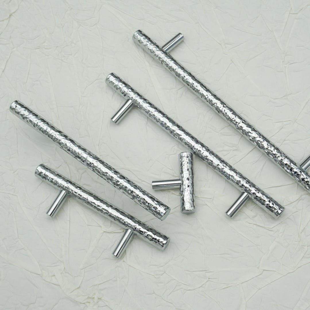 Chrome Hammered Design Handles Silver Chrome Cabinet Knobs Pulls Solid Brass Drawer Pulls Knobs ...