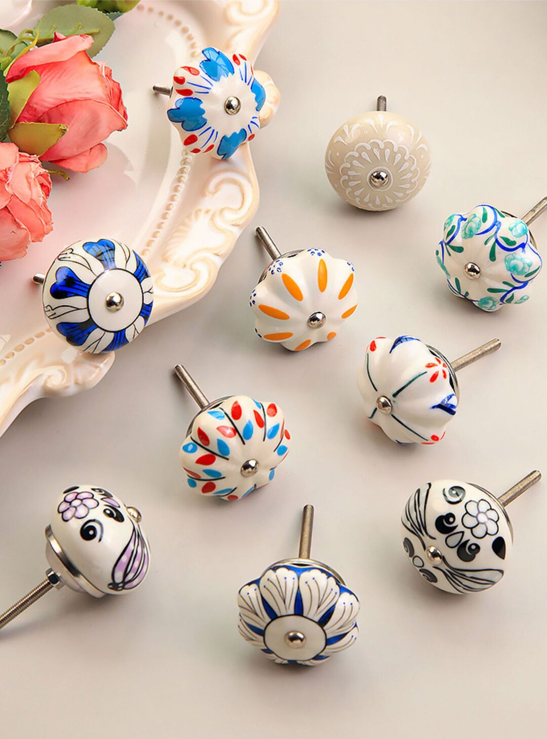 Colorful Drawer Knobs Ceramic Dresser Knobs Kitchen Pulls Cupboard Knobs Handles Door Handle ...