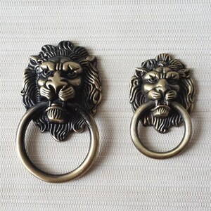 Antique Bronze Lion Drawer Pull Knobs Handles Dresser Handle Drop Pulls Rings Lion Head Door ...