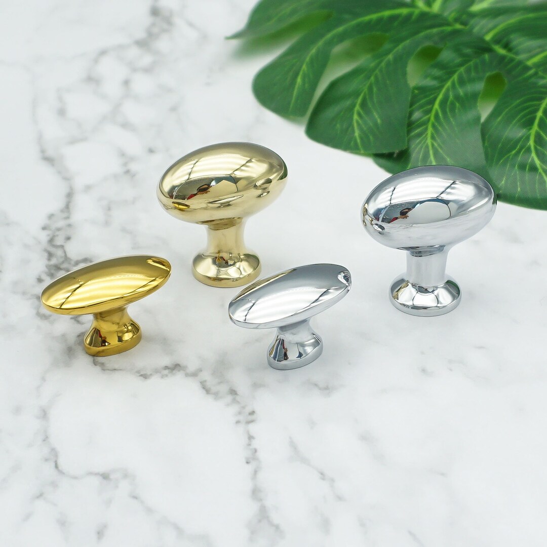 Silver Chrome Cabinet Knobs Pulls Solid Brass Oval Dresser Knobs Shiny Gold Drawer Knob Gift ...