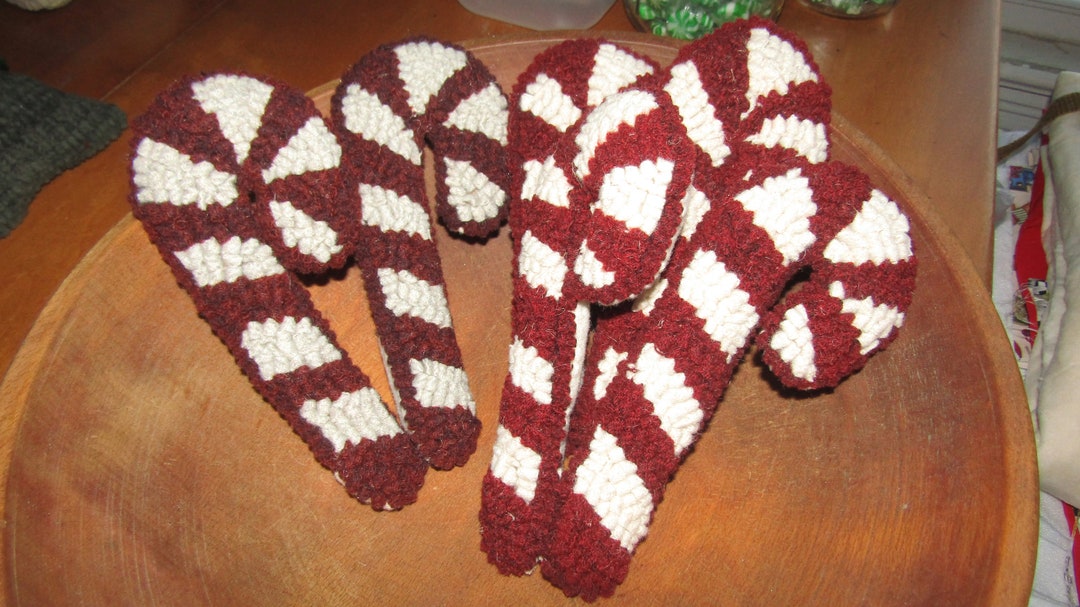 Primitive Hooked Rug Wool Candy Canes Christmas Bowl Filler - Etsy