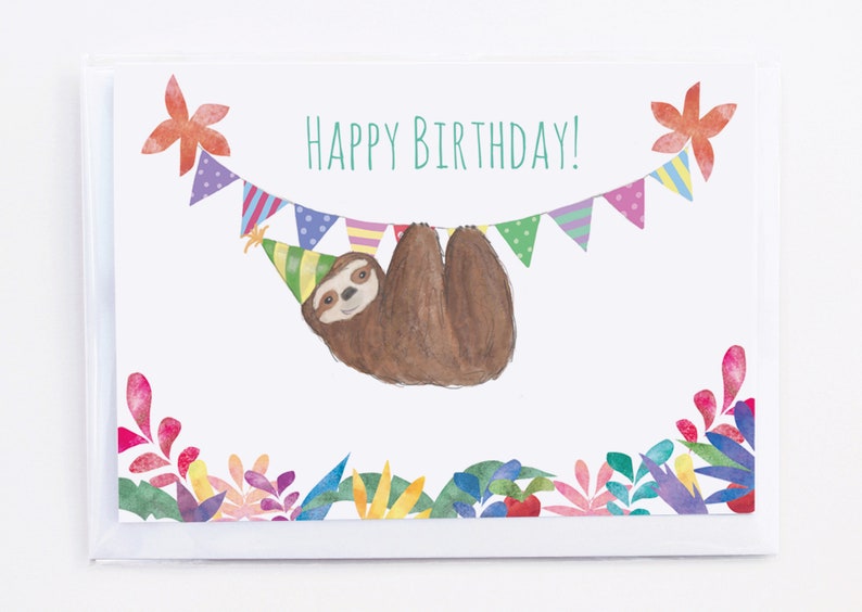 Sloth Birthday Card (blank Inside) - Etsy