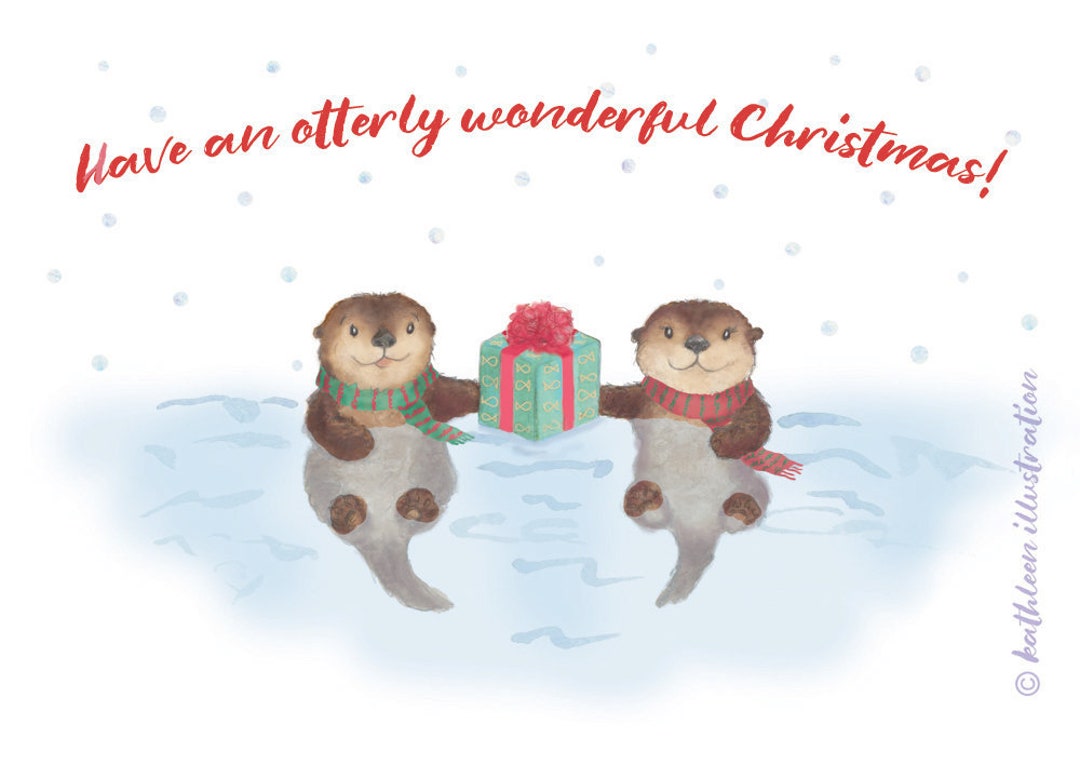 Otter Christmas Card (blank Inside) - Etsy Canada