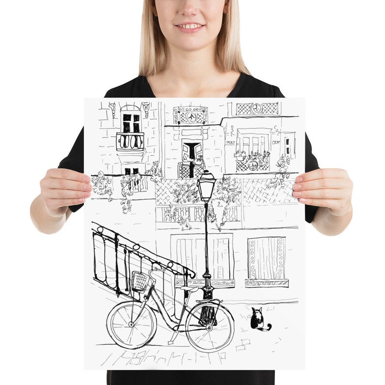 Coloring Poster Paris Street, Giant Coloring Page, DIY Art, Adult ...
