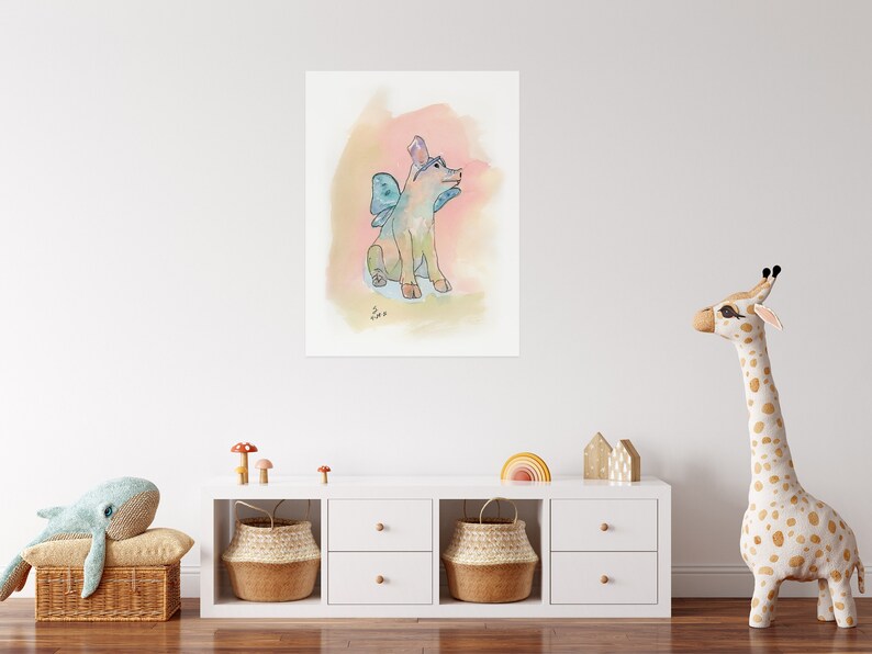 Pigs Fly Poster Watercolor, Nursery Art Print, Kids Wall Art Decor ...