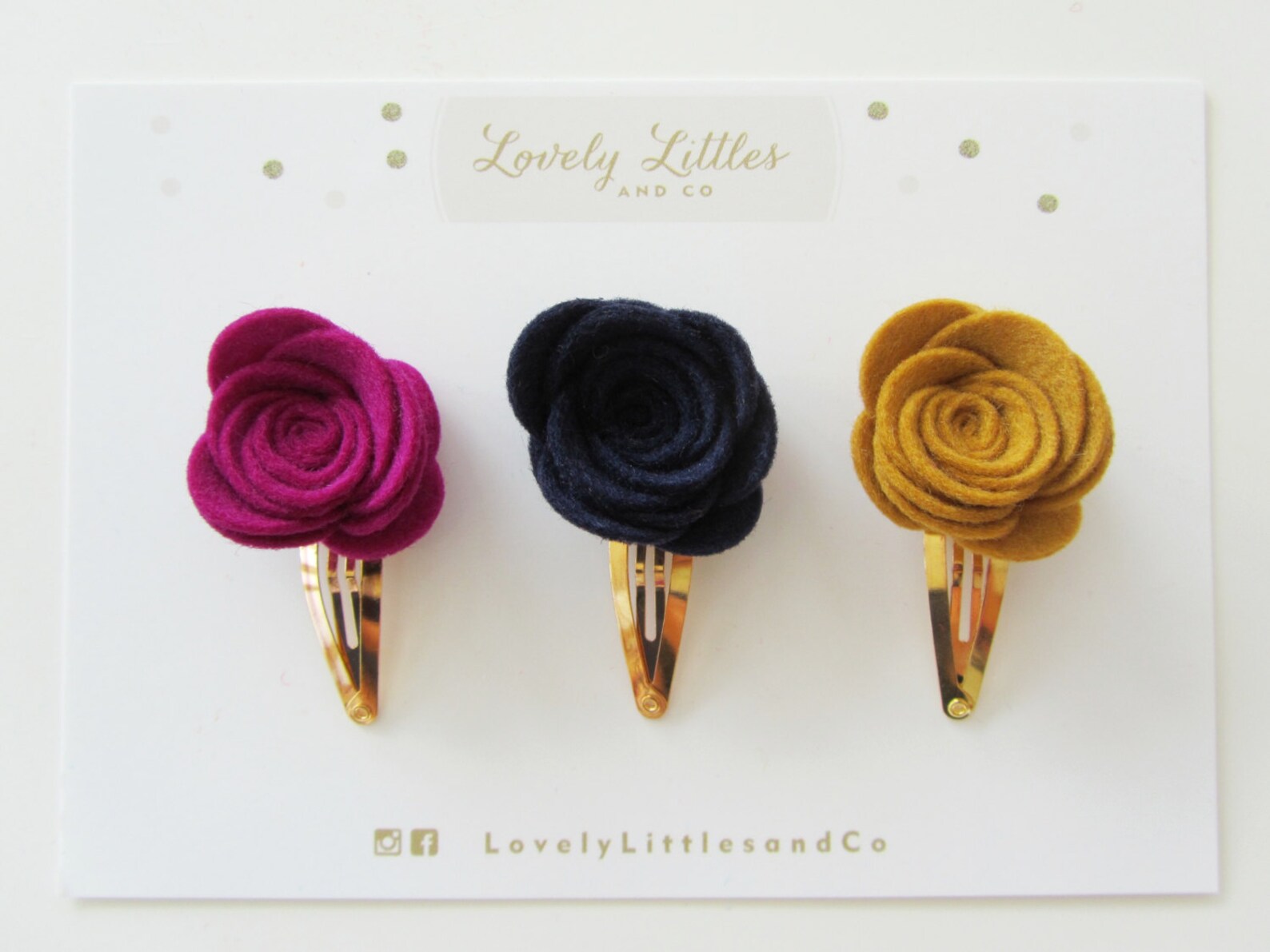 Girl/baby hair clip Large 100% Wool felt Rose on gold snap | Etsy